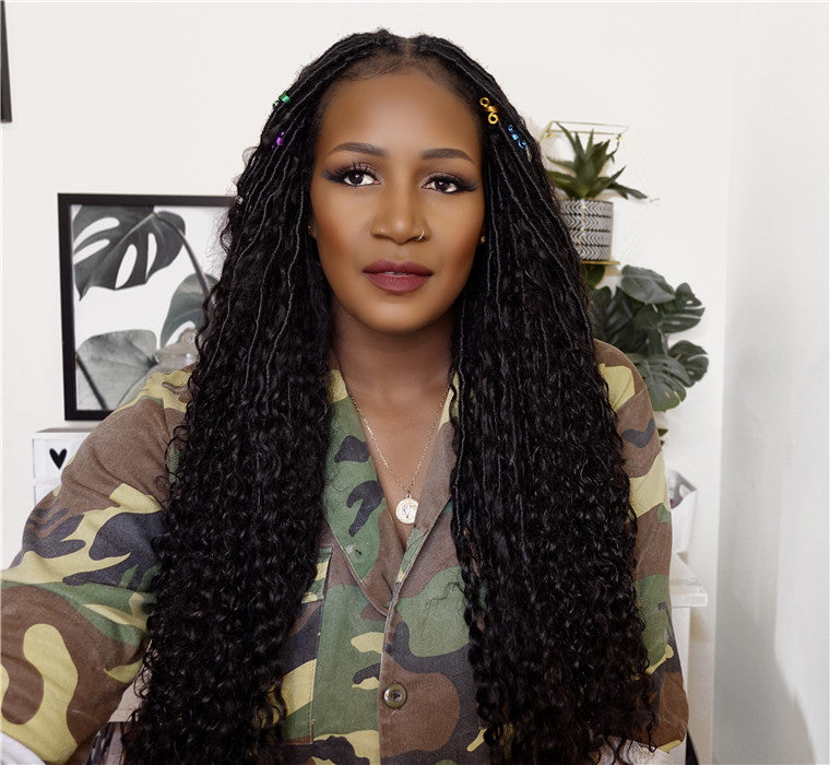 Pre-looped Crochet Boho Lock Braids With Human Hair Deep Curls Bulk Ha