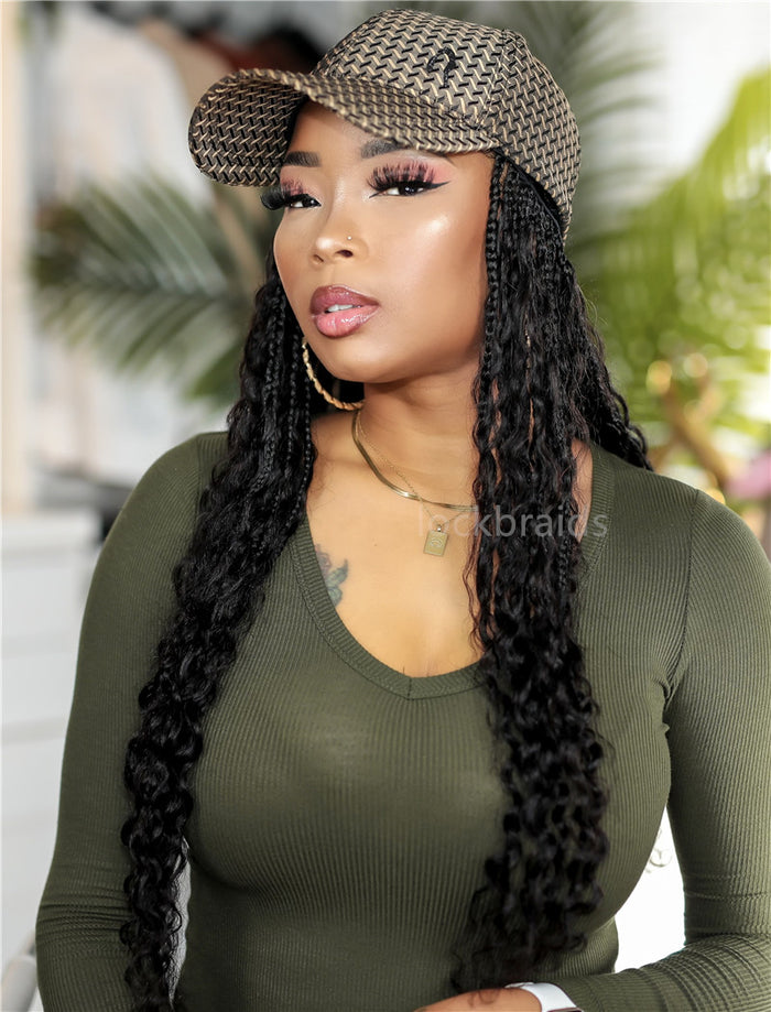 Crochet Boho Box Braids Band Wig Bohemian with Human Hair Curly Ends B
