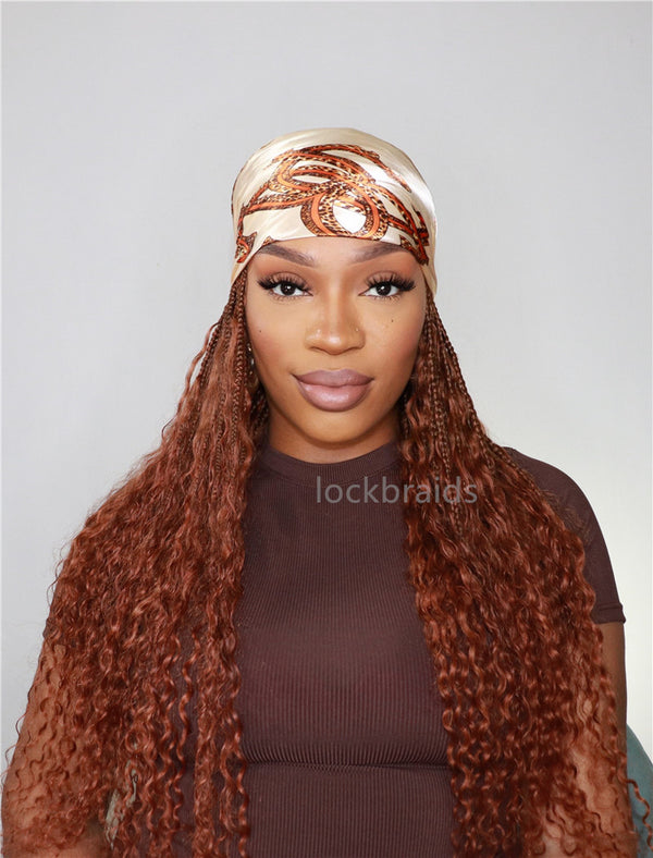 Crochet Boho Box Braids Band Wig Bohemian with Human Hair Curly Ends B