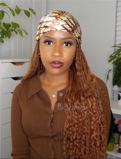 Crochet Boho Box Braids Band Wig Bohemian with Human Hair Curly Ends B