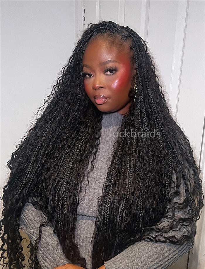 Crochet Boho Box Braids With Human Hair Deep Curls Bulk Hair Extension