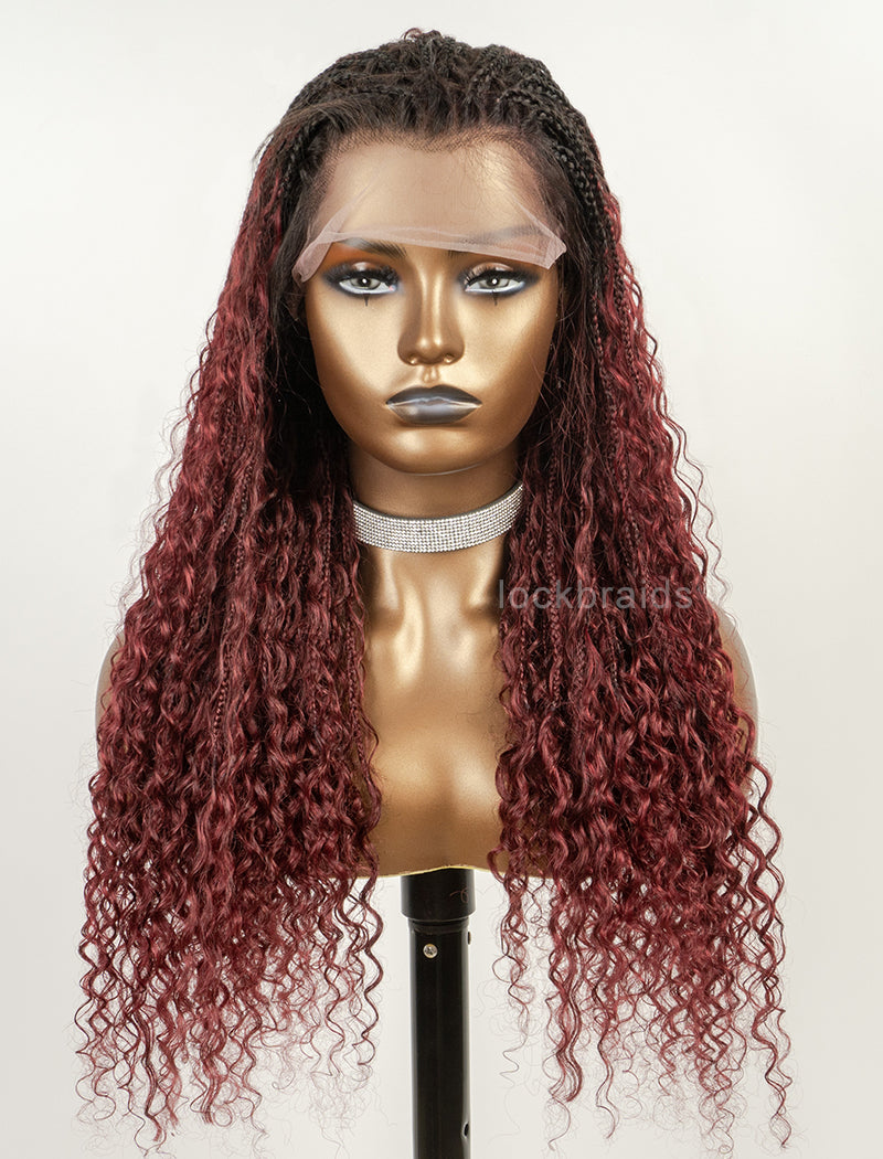 Human Hair Full Lace Braided Wig Glueless Small Boho Knotless Braids W