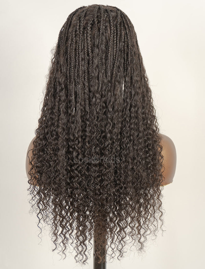 Human Hair Full Lace Braided Wig Glueless Triangle Parts Small Boho Kn