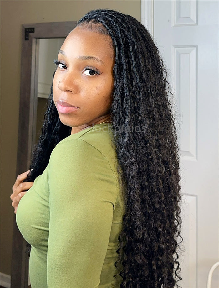 Pre-looped Crochet Boho Lock Braids With Human Hair Deep Curls Bulk Ha
