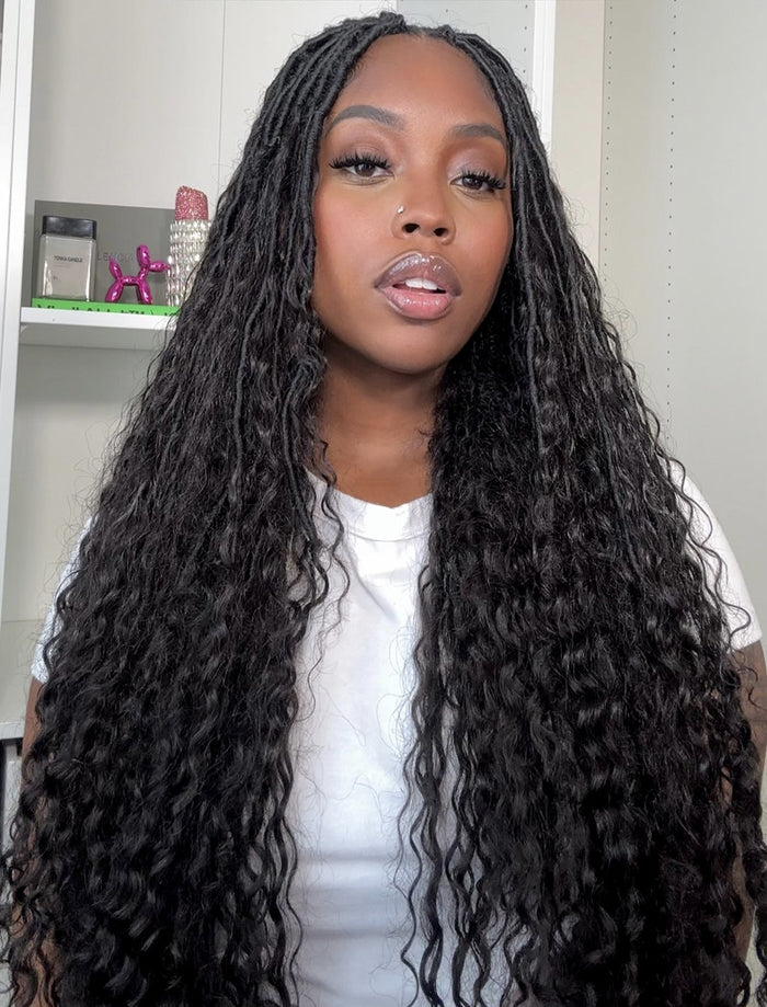 Pre-looped Crochet Boho Lock Braids With Human Hair Deep Curls Bulk Ha