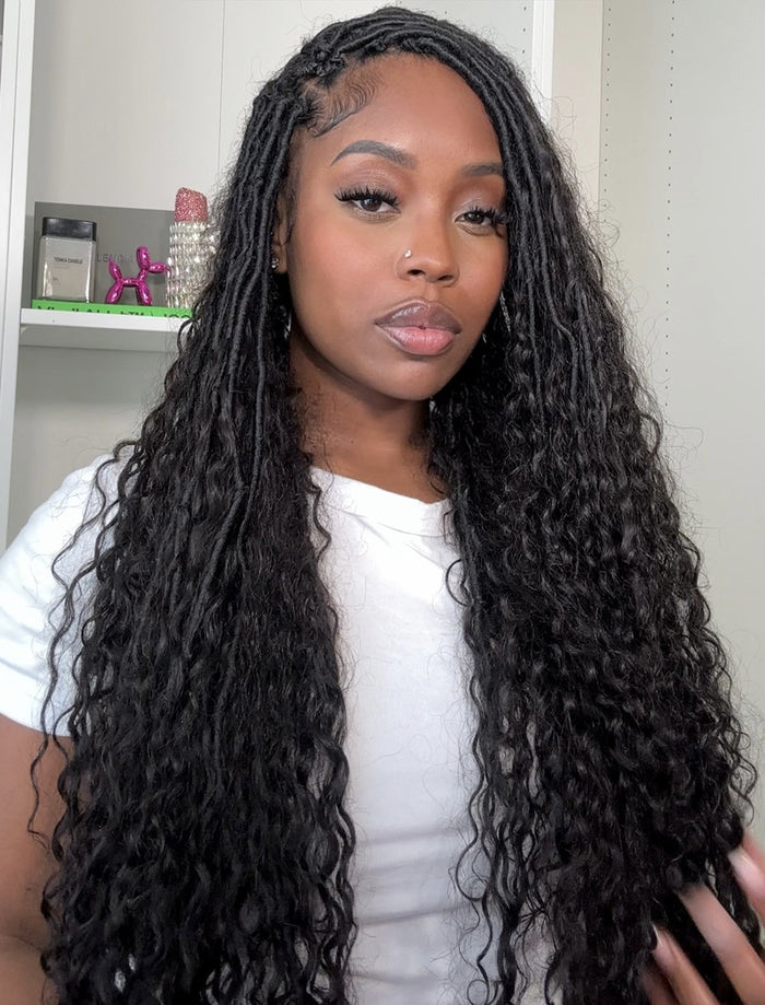 Pre-looped Crochet Boho Lock Braids With Human Hair Deep Curls Bulk Ha