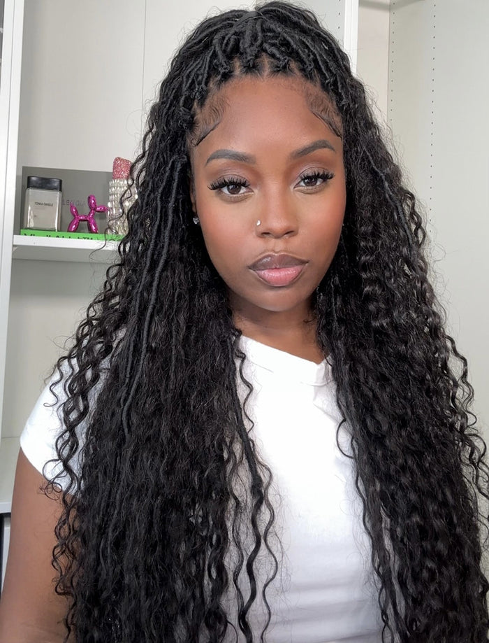 Pre-looped Crochet Boho Lock Braids With Human Hair Deep Curls Bulk Ha