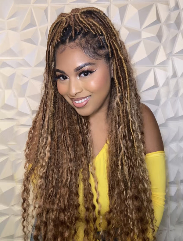 Pre-looped Crochet Boho Lock Braids With Human Hair Deep Curls Bulk Ha