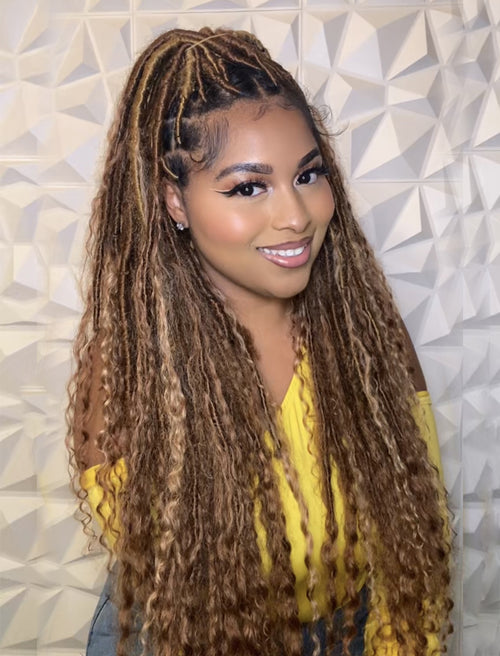 Pre-looped Crochet Boho Lock Braids With Human Hair Deep Curls Bulk Ha