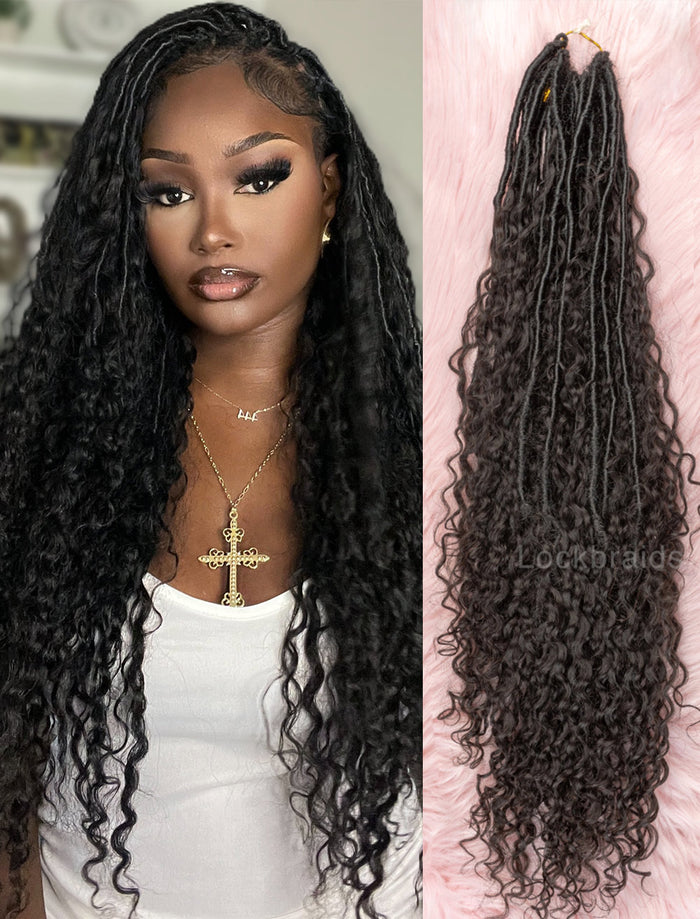 Pre-looped Crochet Boho Lock Braids With Human Hair Deep Curls Bulk Ha