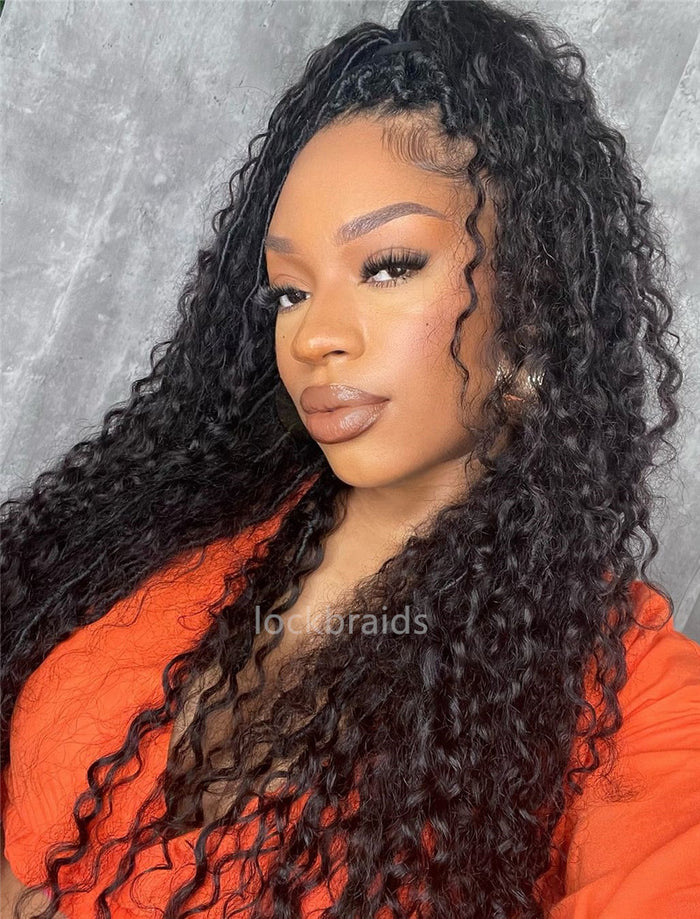 Pre-looped Crochet Boho Lock Braids With Human Hair Deep Curls Bulk Ha